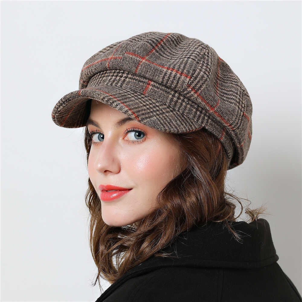 Octagonal Hat for Female Simple Plaid Solid Color ... – Grandado