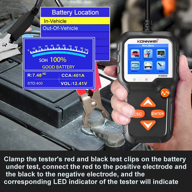 KONNWEI KW650 Car Motorcycle Battery Tester 12V 6V... – Vicedeal
