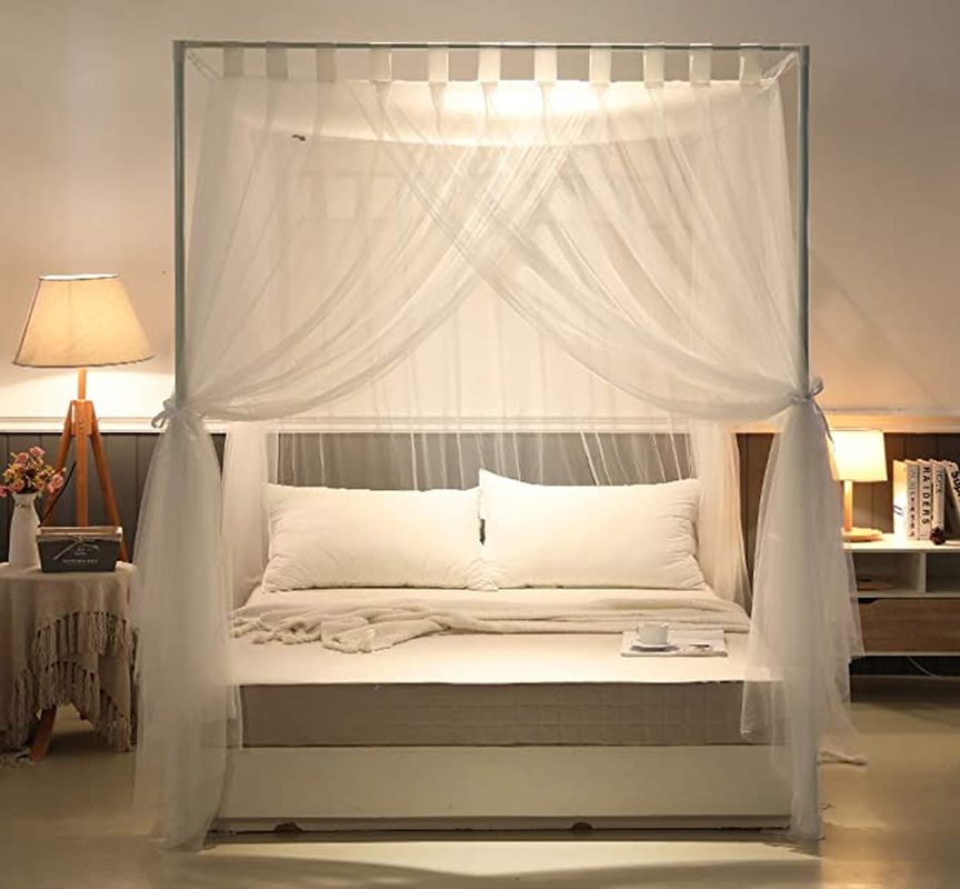 Simple 4 Corners Post Curtain Bed Canopy Bed Frame... – Vicedeal
