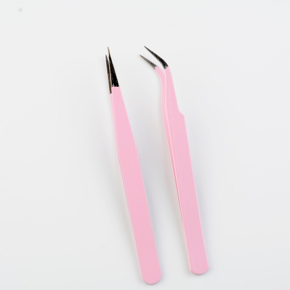2 Stuks Rvs Roze Hetero + Bend Tweezer Voor Wimper... – Grandado