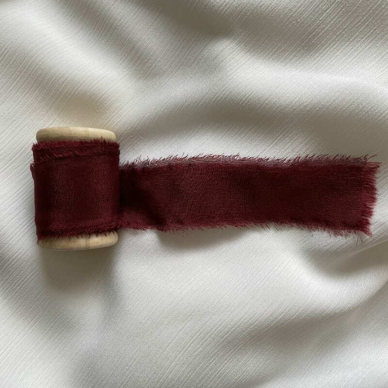 25mm Chiffon Silk Ribbons With Frayed Edges Burgun... – Grandado