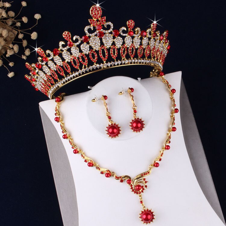 Baroque Vintage Gold Red Crystal Pearls Bridal Jew... – Vicedeal