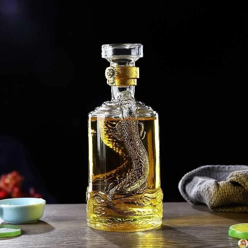 dragon engraved 500ML round shaped whiskey decante... – Grandado