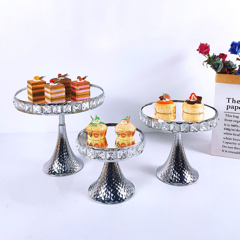 Crysta Silver Cake Plate Stand Acrylic Mirror Meta... – Vicedeal