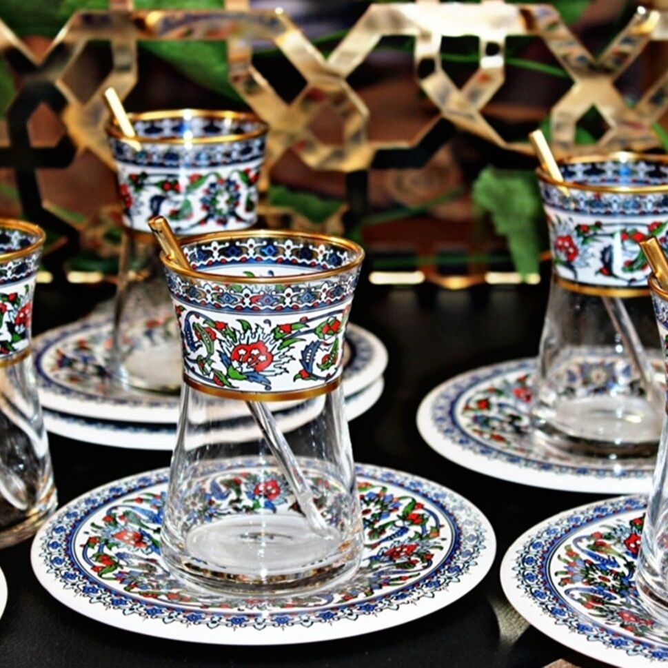18 Pcs Turkish Tea Cups drinkware Tile Patterned G... – Grandado