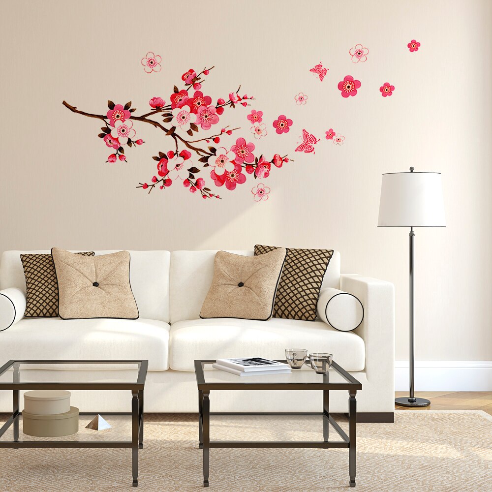 45*65cm Sakura Cherry Wall Stickers Butterflies Fl... – Grandado