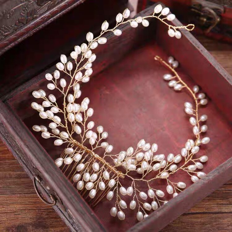 Korean Pearl Wedding Tiara,Bridal Comb Headbands L... – Vicedeal