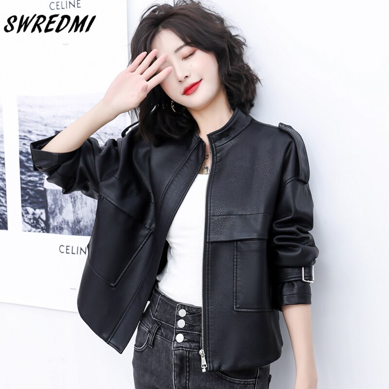 Motorcycle Leather Jacket Women Epaulet Biker Clot... – Grandado