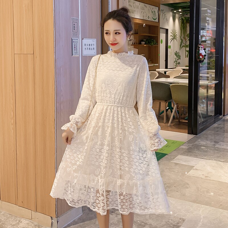 Lactation dress spring lace long thin super fairy ... – Vicedeal