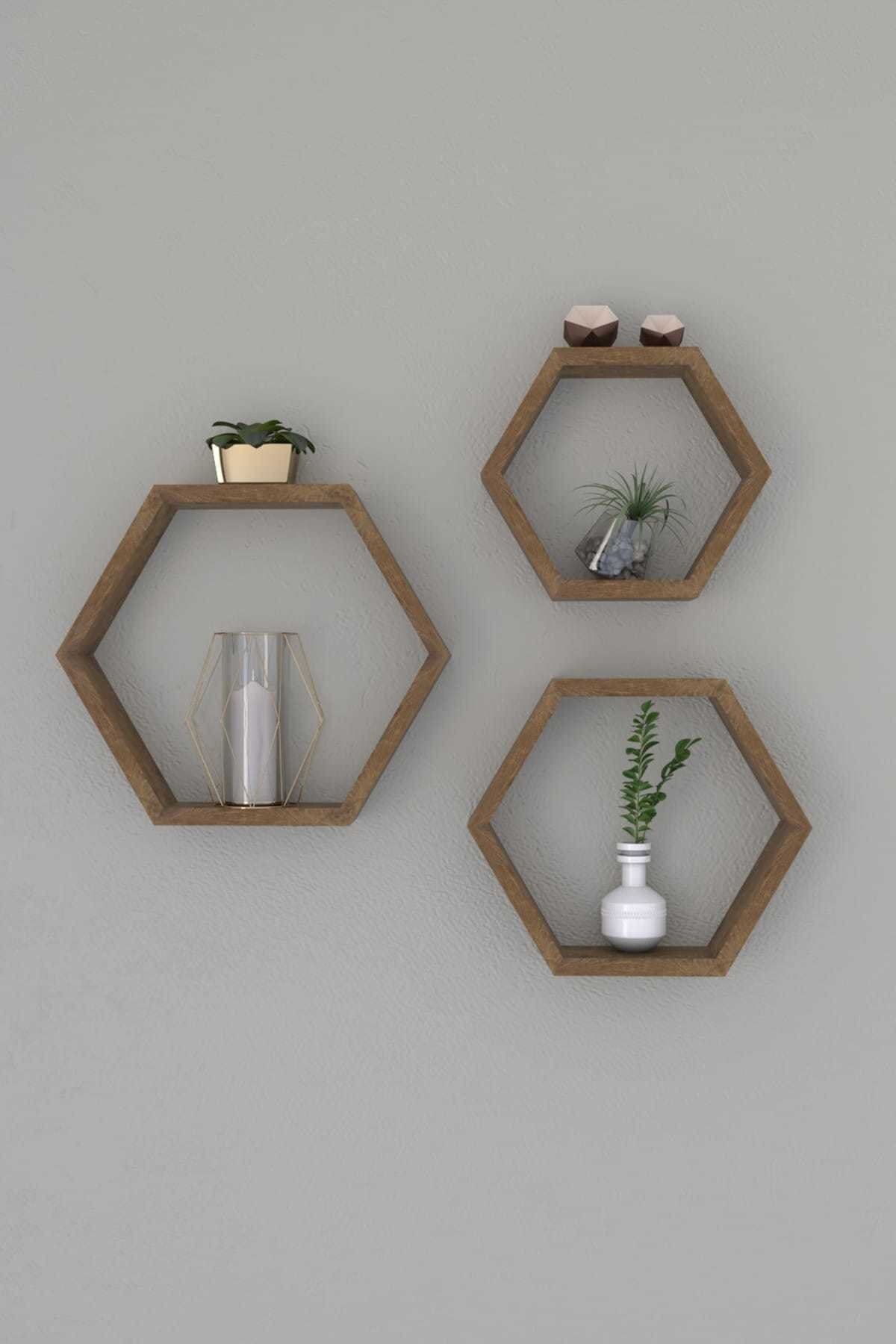 Hexagonal Wall Shelf Set of 3 – Grandado