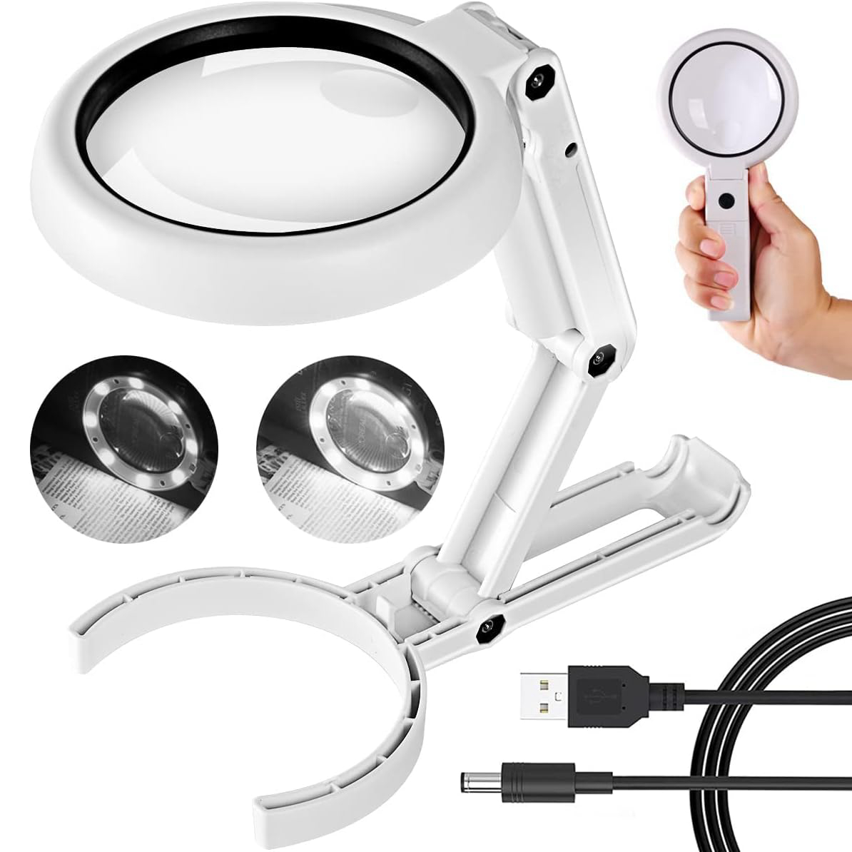 11x 5x Magnifying Glass With Light And Stand Folda... – Grandado