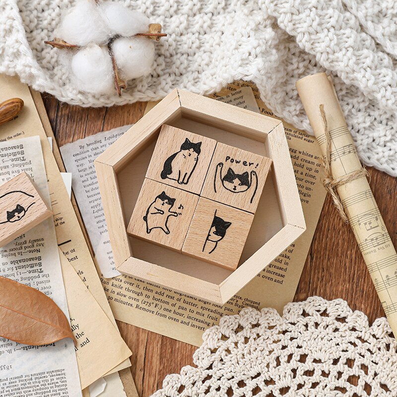 Vintage Cat Decoration Stamp Wooden Rubber Stamps ... – Grandado
