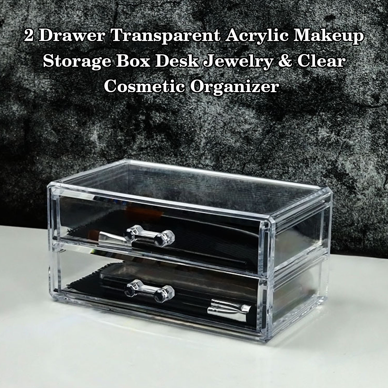 2 Drawer Acrylic Makeup Storage Box Desk Clear Cos... – Grandado