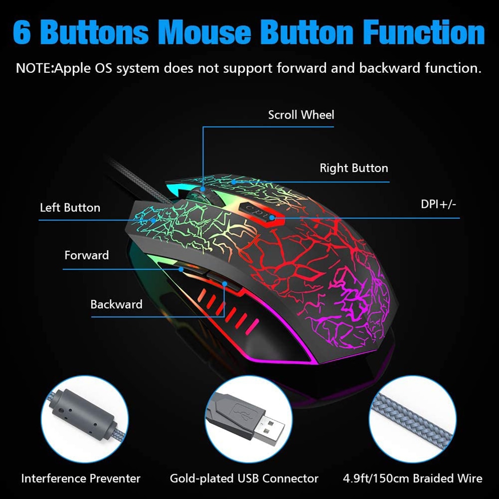 VODOOL X1 USB Wired Gaming Mouse LED RGB Backlight... – Grandado
