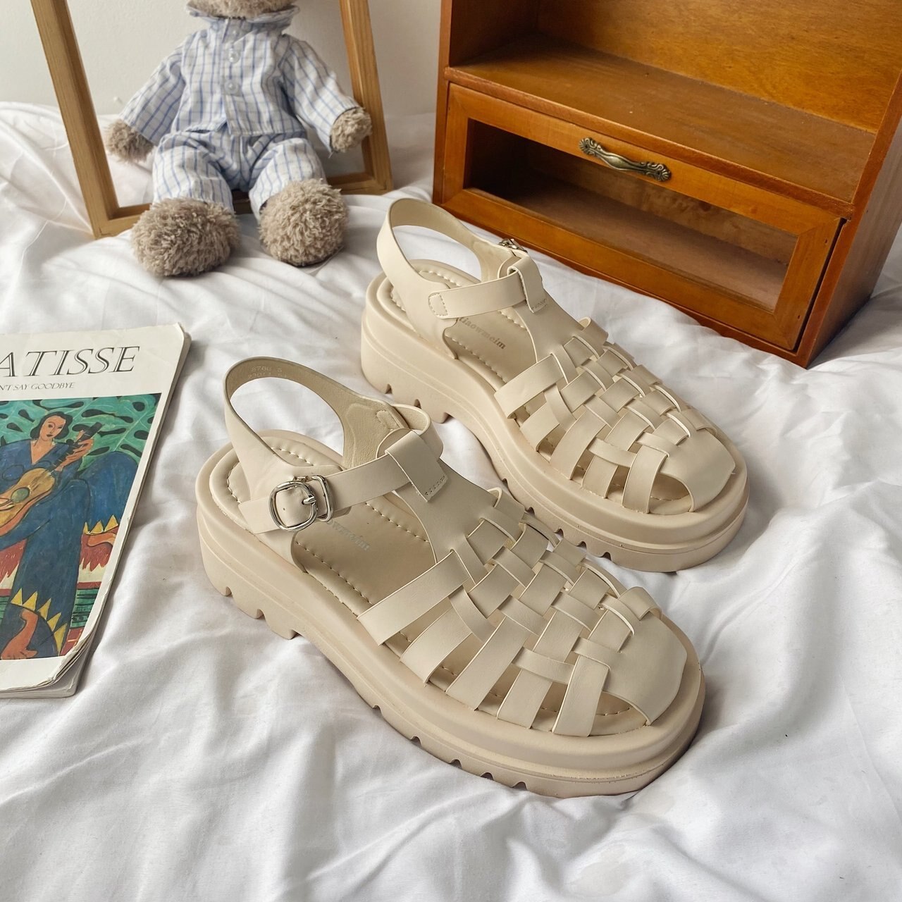 Low Sandals Leather Shoes Lady Suit Female Beige E... – Grandado