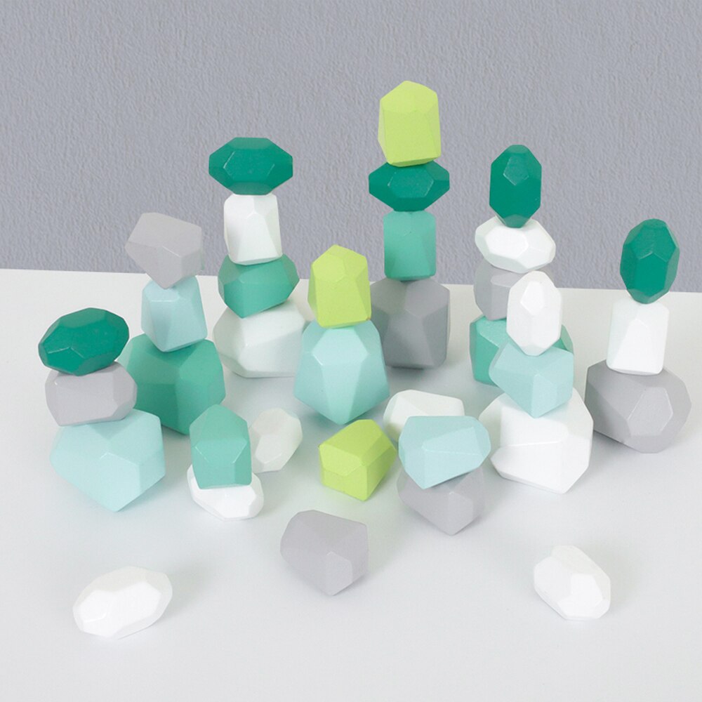 Kids Wooden Colored Stone Building Block Education... – Vicedeal