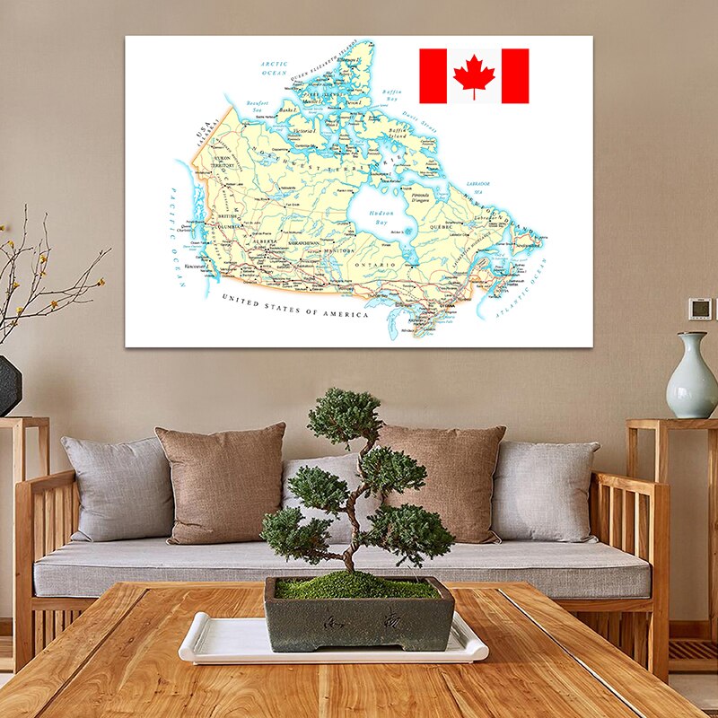 150*100cm Canada Map Travel Route Map Wall Poster ... – Vicedeal
