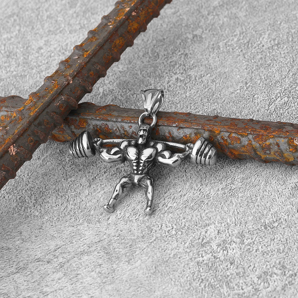 Kreatives Edelstahl Gewichtheben Männer Anhänger H... – Grandado