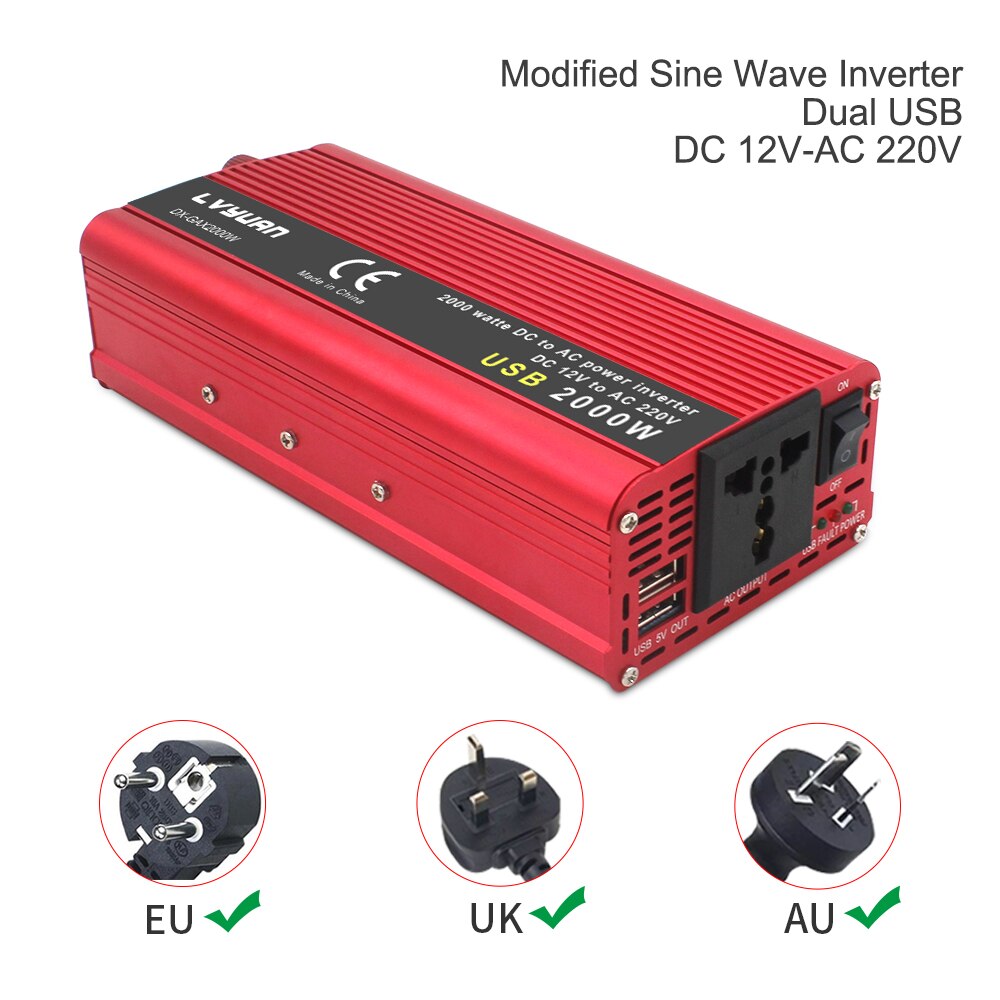 Portable Car Inverter 1500W 2000W DC 12V to AC 220... – Grandado