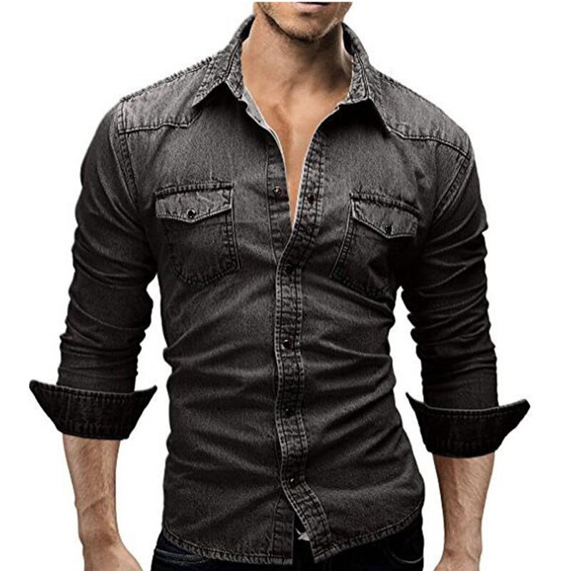 M-3XL Men Shirt Jeans Camisa Masculina Male Long S... – Vicedeal