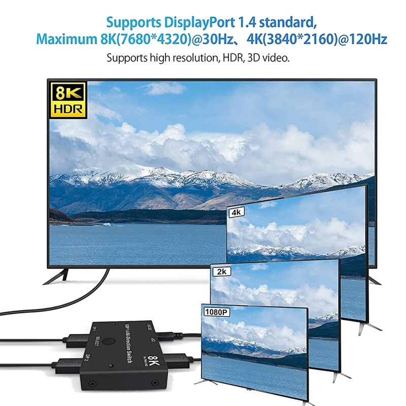 Displayport Switch 8K, Bidirectional DP 1.4 Switch... – Vicedeal