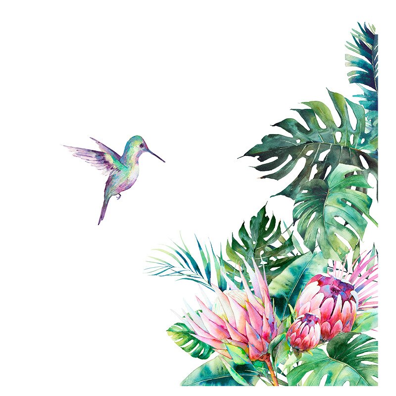 Tropical Leaves Flowers Bird Wall Stickers Living ... – Grandado