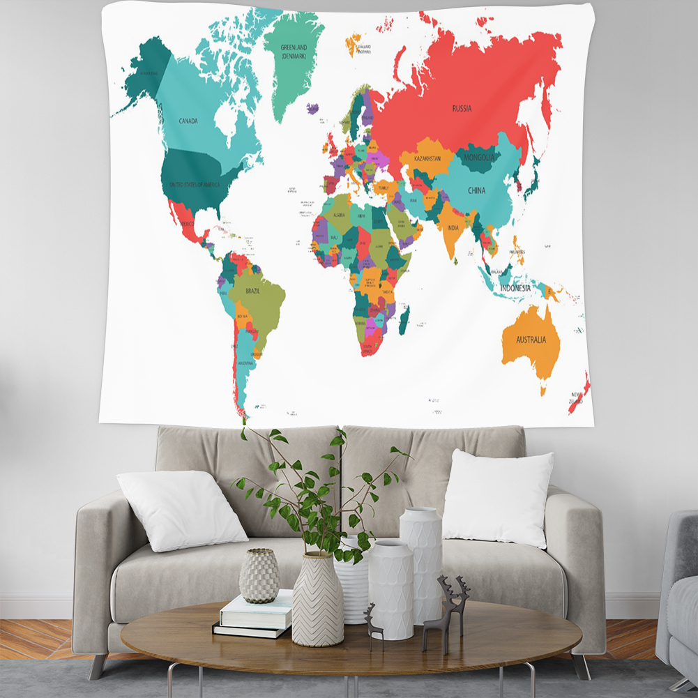 World Map Tapestry Wall Hanging 100% Polyester Mid... – Grandado