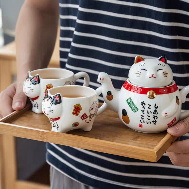 Cute Japanese-style lucky cat ceramic tea set luck... – Grandado