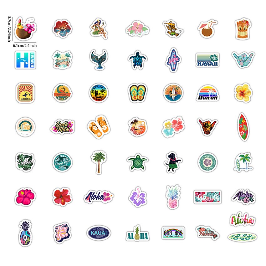 50 Sheets/ Set Hawaii Tropical Stickers Beach Summ... – Grandado