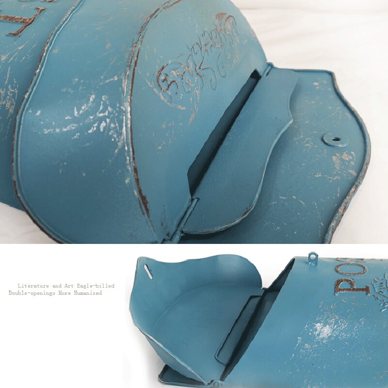 European Style Iron Retro Mailbox Blue Mailbox – Grandado