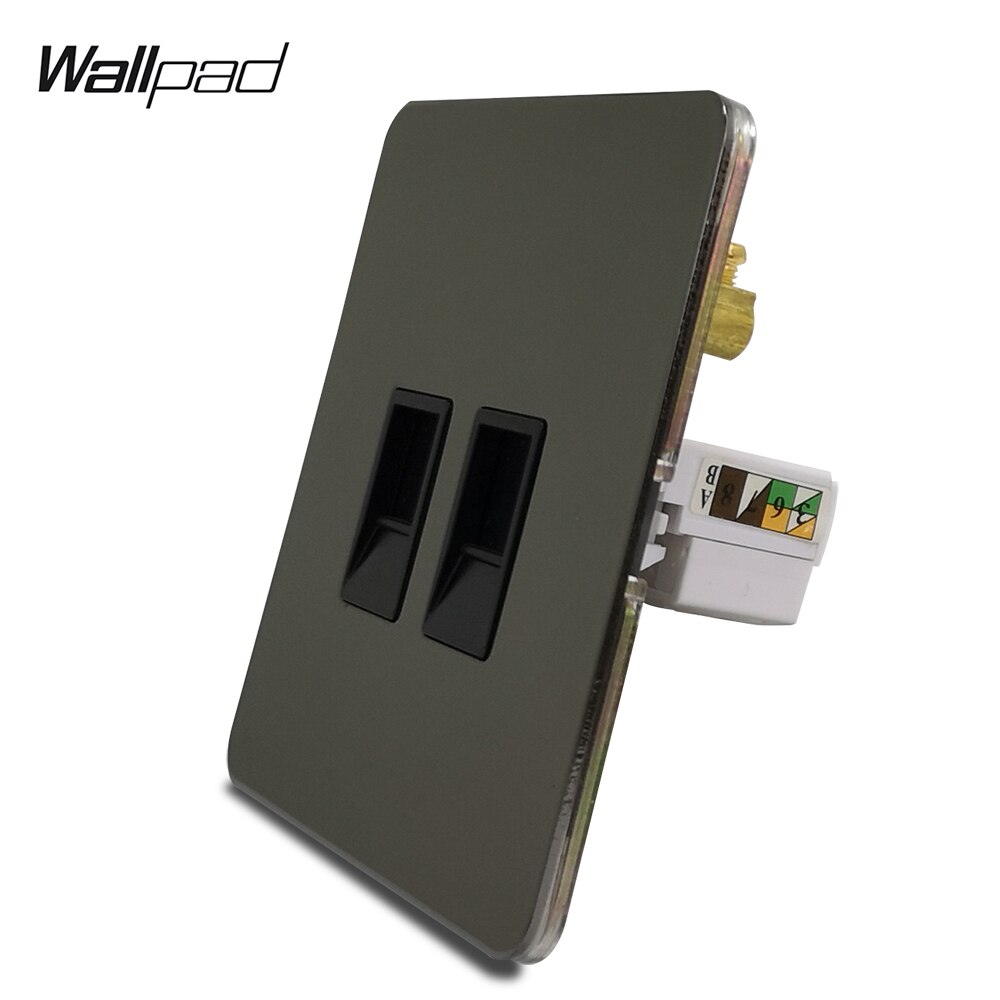 Wallpad Black Nickel Double Pc Internet Socket 2x Grandado