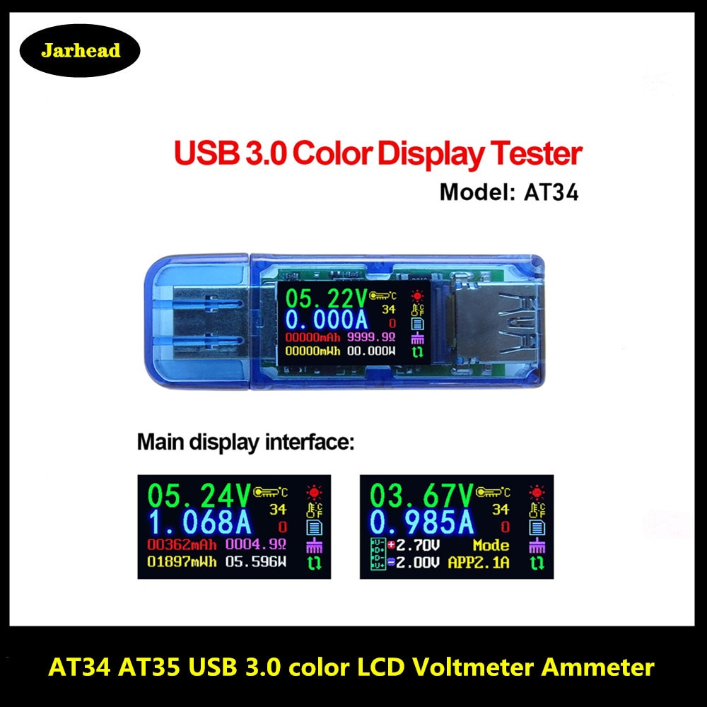 AT34 AT35 USB 3,0 farbe LCD Voltmeter Amperemeter ... – Vicedeal
