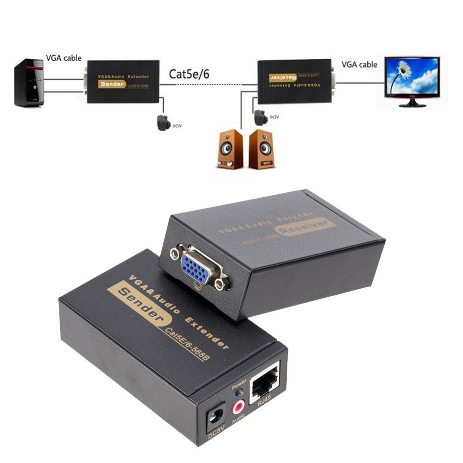 To 100m VGA extender with Audio VGA audio&video ex... – Grandado