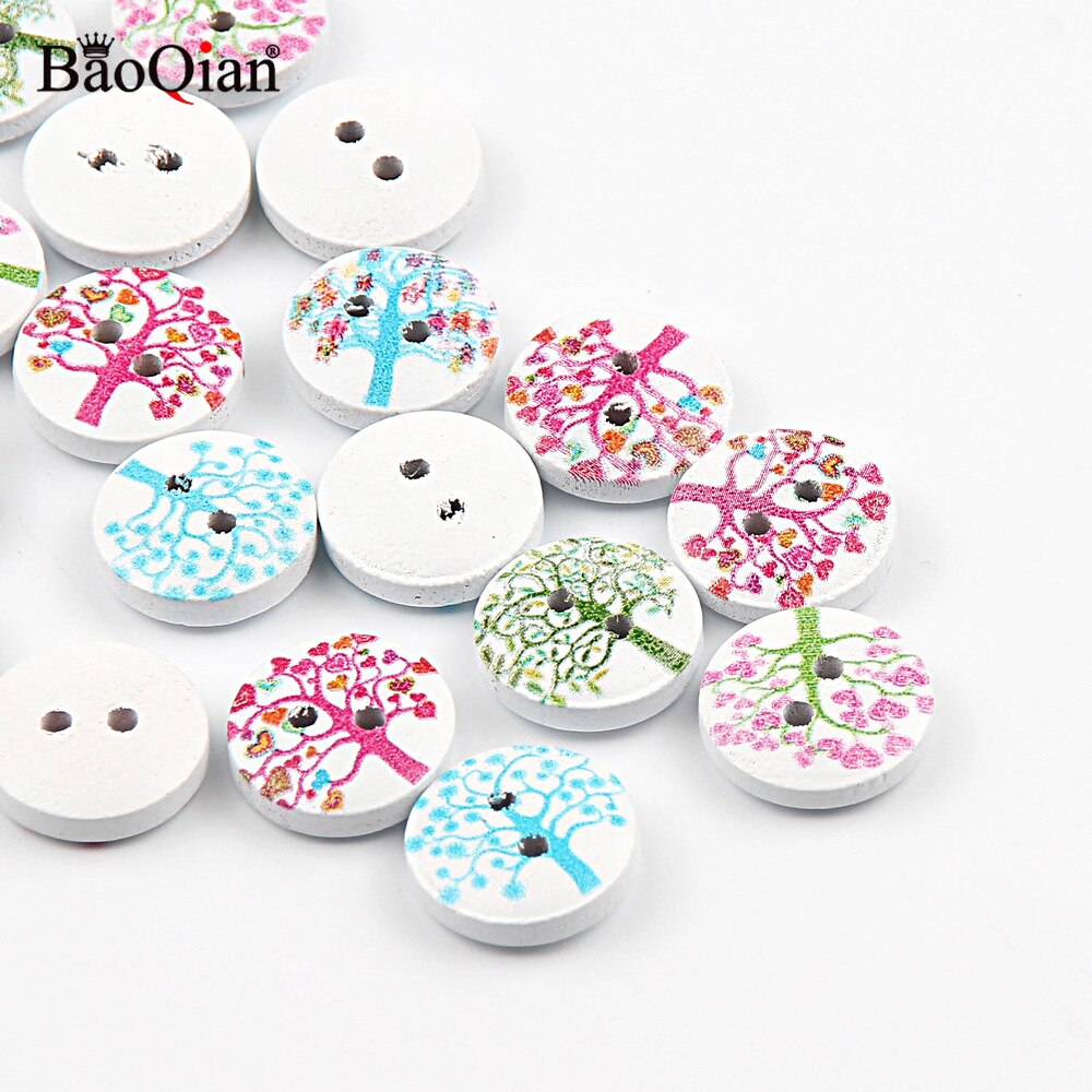 50Pcs 15mm Mixed Tree Painted Wooden Buttons For C... – Grandado