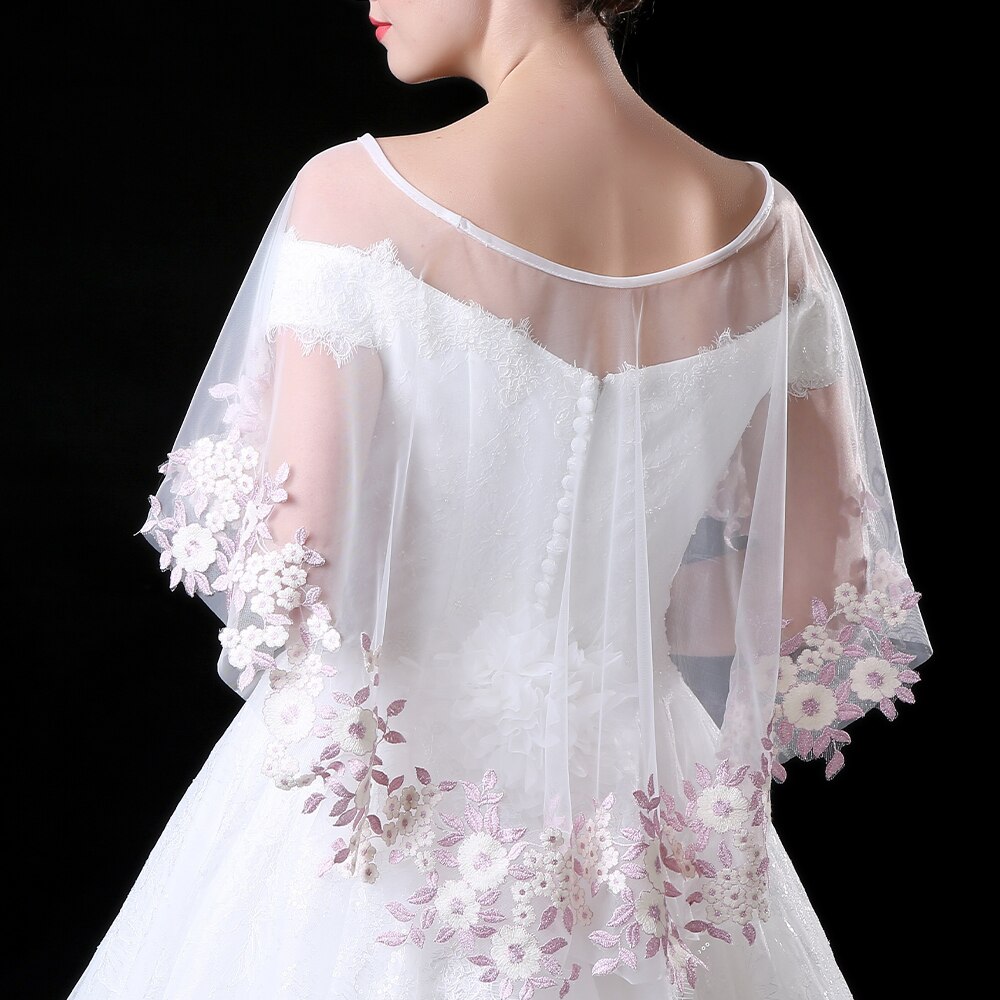 Women Wedding Bridal Cape Sheer Ivory Tulle Pink A... – Grandado