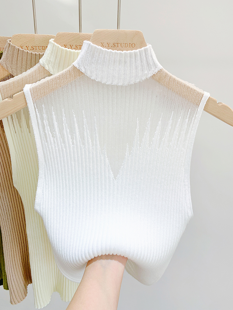 Mesh Knitted Top Women Y2K Tank Top Half Neck Vest... – Grandado