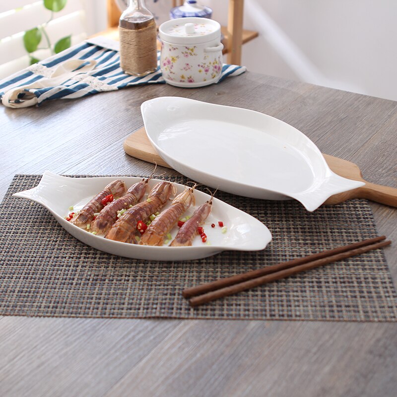 Solid White Plates Fish Dish Bone China Ceramic Pl... – Grandado