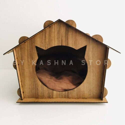 Houten Decoratieve Kat Huis-Met Kussen – Vicedeal