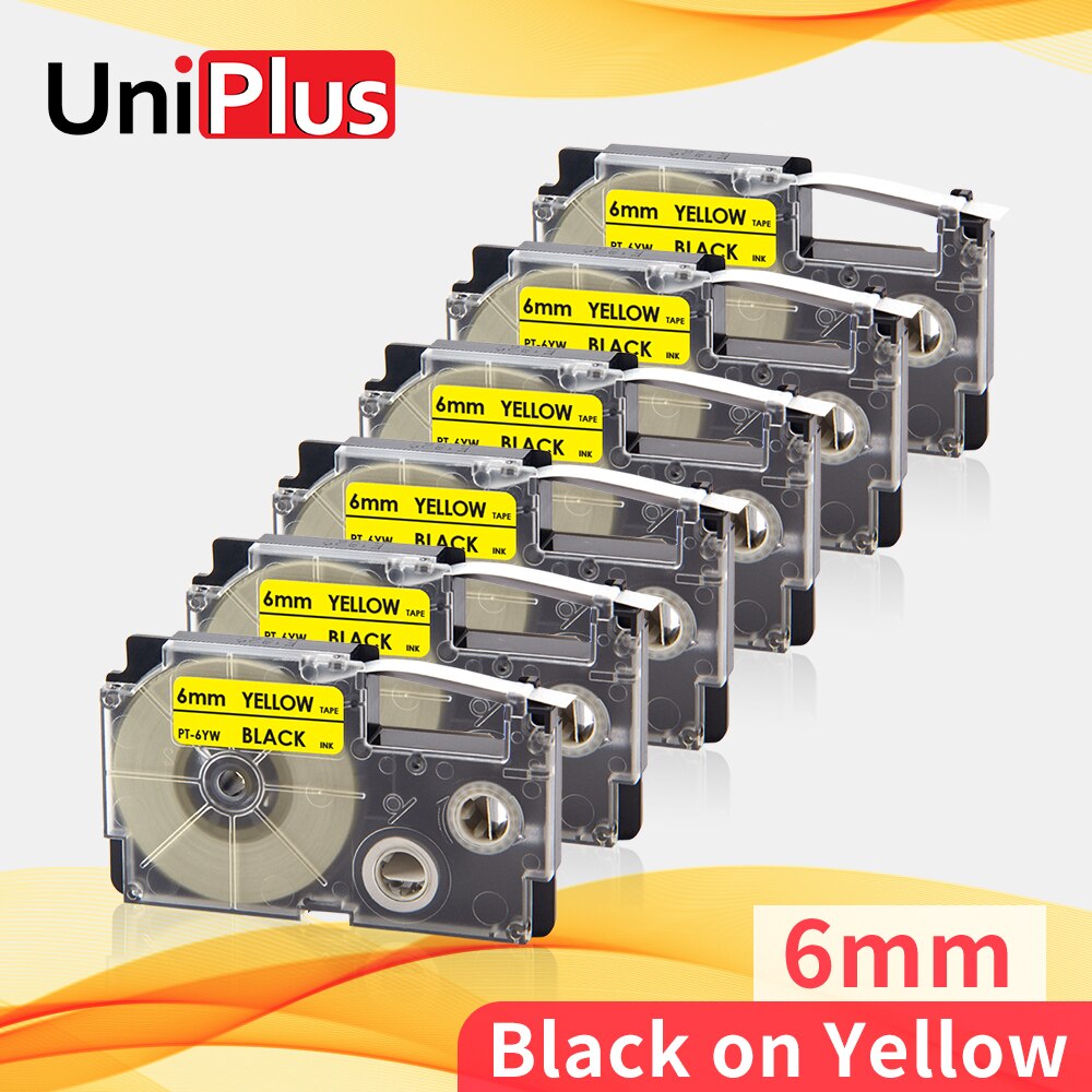 UniPlus 6mm Black on Yellow Label Tape Replacement... – Grandado