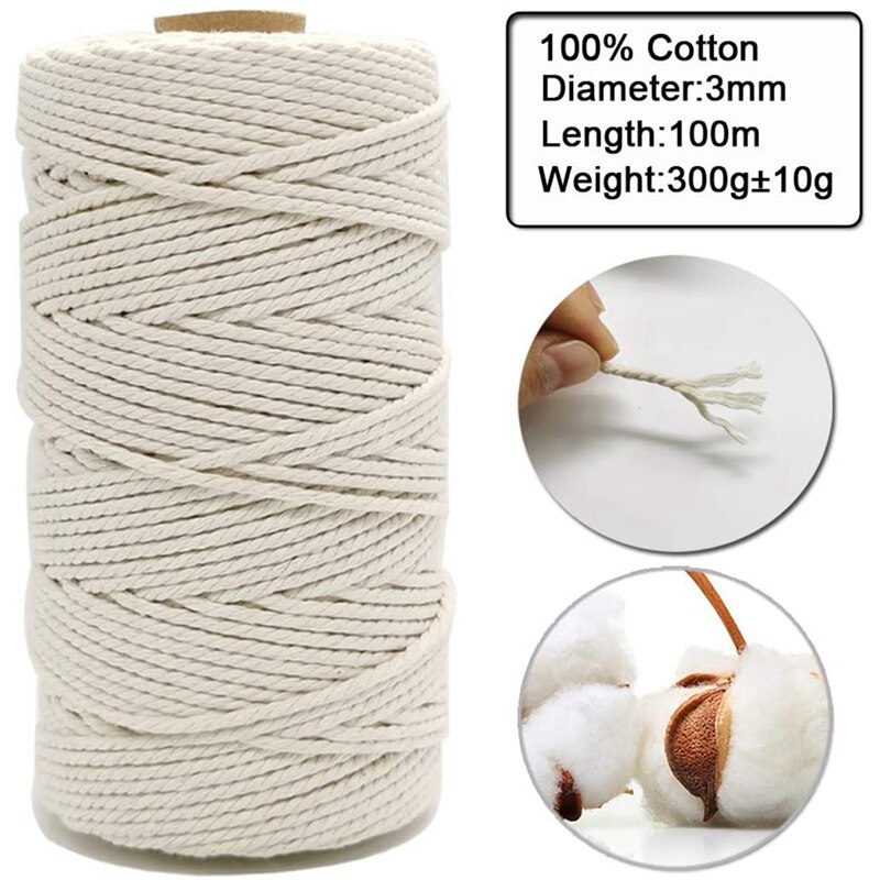 Macrame Cord Natural Cotton Rope m with Wood Ring ... – Vicedeal