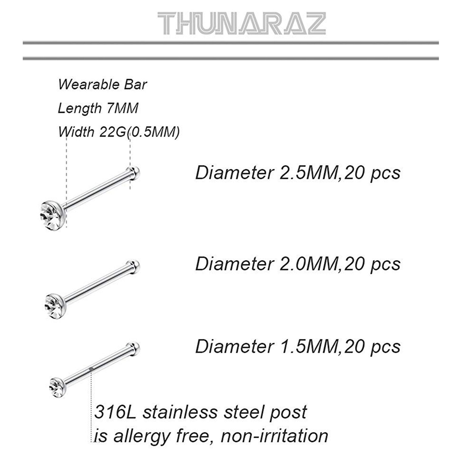 60pcs Stainless Steel Nose Studs Rings Piercing Pi... – Grandado