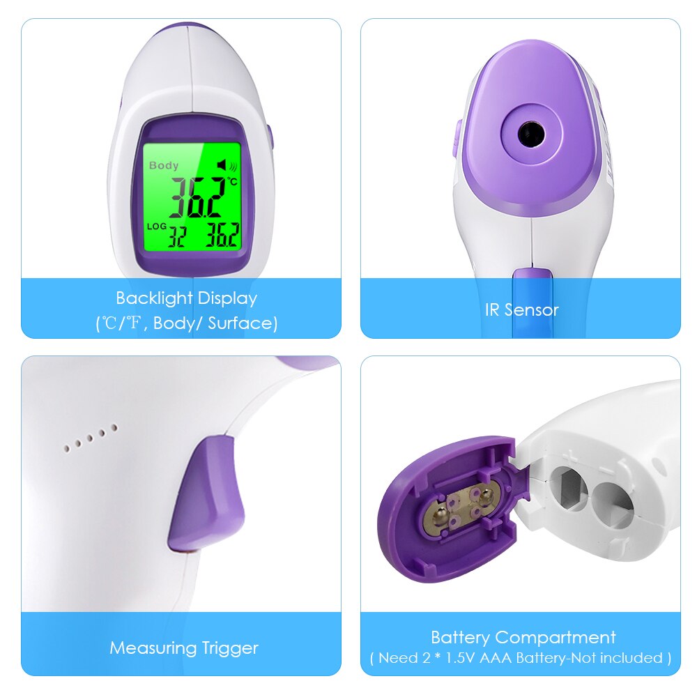 Non-Contact Digitale Infrarood Thermometer 3-Kleur... – Grandado