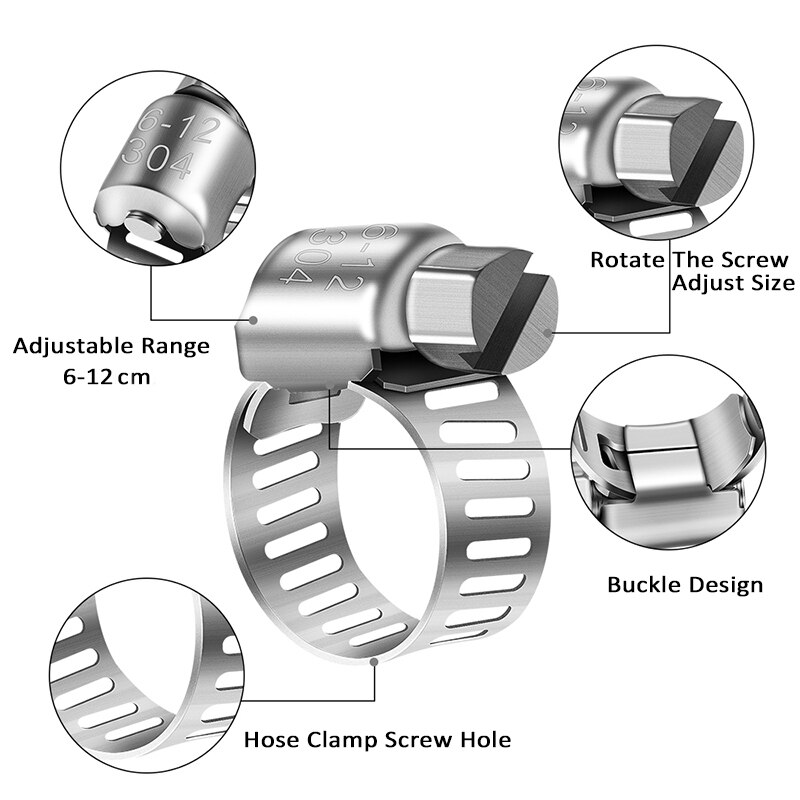2 PCS Pipe Hose Clamps Stainless Steel Adjustable ... – Vicedeal
