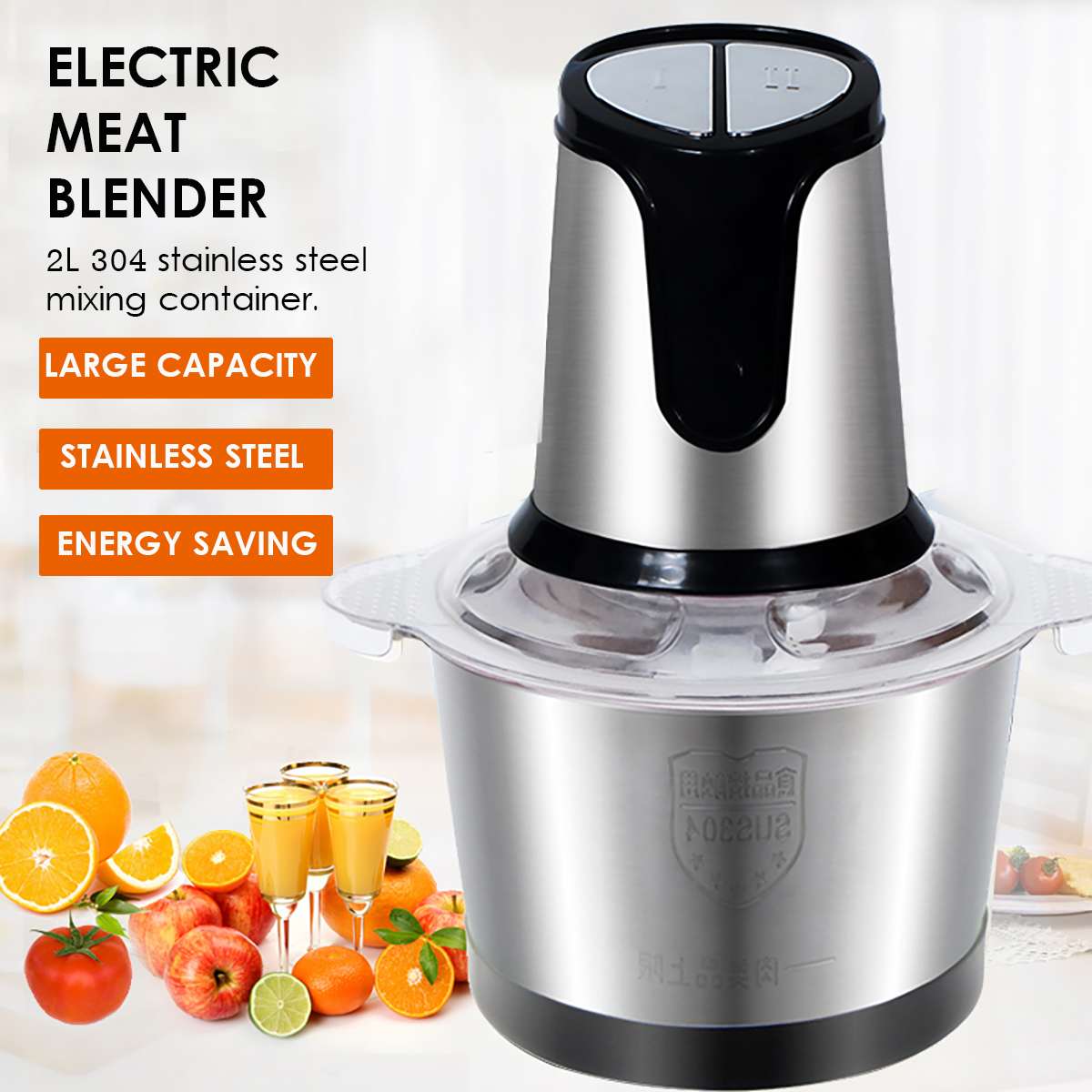 2L Capacity Slicer Mincer Meat Grinder Stainless steel Electric Chopper Meat Grinder Mincer Food ...