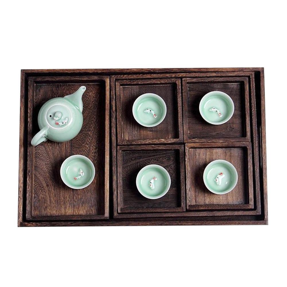 7PCS Burnt Color Vintage Wooden Tea Tray Retro Woo... – Grandado