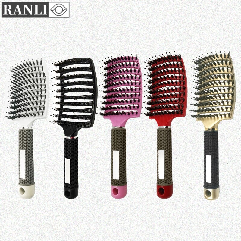 RANLI Pig Bristles Big Curved Comb Curly Hair Mass... – Grandado