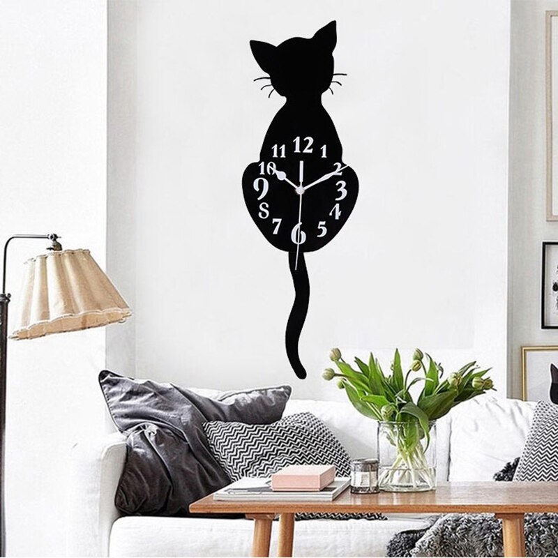 Modern 3D Digital Wall Clock Cat Swinging Tail Non... – Grandado