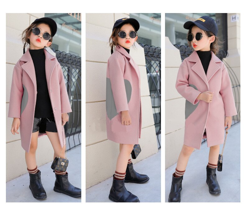 Girls Wool Blends Coats for Kids Heart Pattern Out... – Grandado