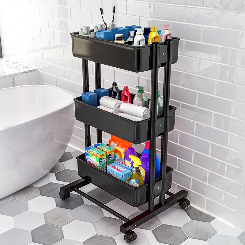 3 Tier Kitchen Trolleys iron art Plastic basket ca... – Grandado