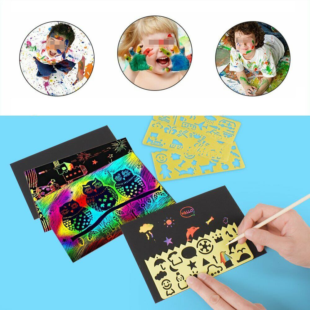 50 Sheets Scratch Art Paper Magic Rainbow Painting... – Grandado